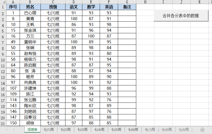 Excelvba 将多张工作表中的数据合并到一张工作表中vba合并多个工作表如何选择从第几行到第几行 Csdn博客