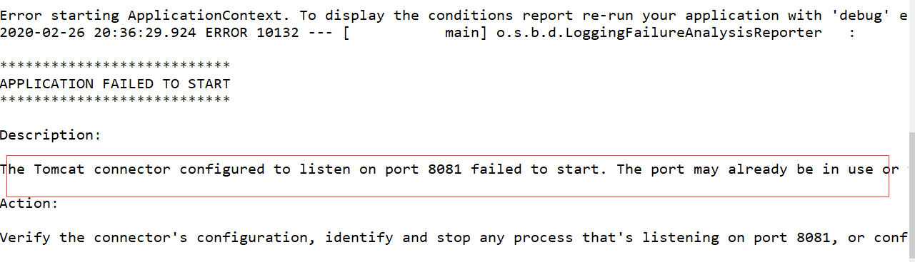 The Tomcat connector configured to listen on port 8081 failed to start.-- 解决端口占用问题-CSDN博客
