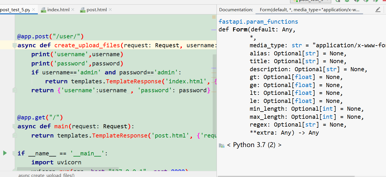 FastAPI学习（三）——Form表单登录页面（username和password字段和普通字段）_fastapi form-CSDN博客