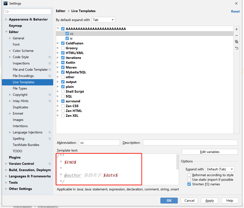 idea配置 Live Templates_idea 删除live templates配置-CSDN博客