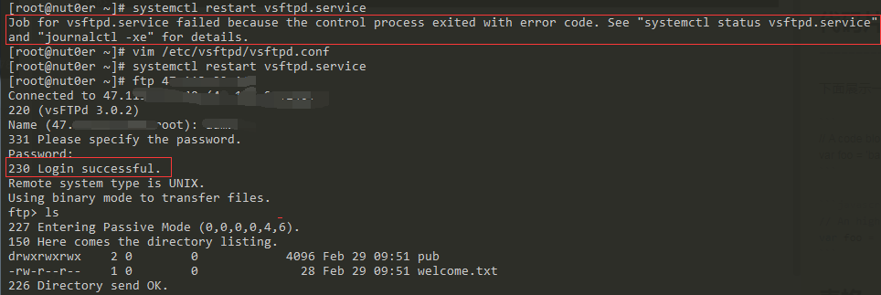 阿里云搭建FTP出现Job for vsftpd.service failed because the control process exited with error code ...