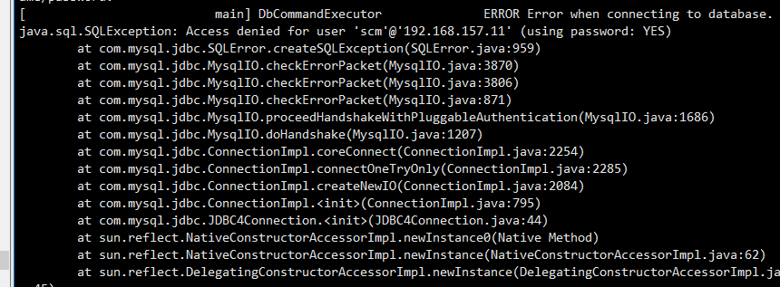 cloudera-scm-server: Access denied for user ‘scm‘@‘192.168.157.11‘ (using password: YES ...