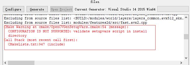 如何去掉cmake编译OpenCV时的Cmake Warning：“OpenCVGenSetupVars.cmake:54”_configuration is not supported ...