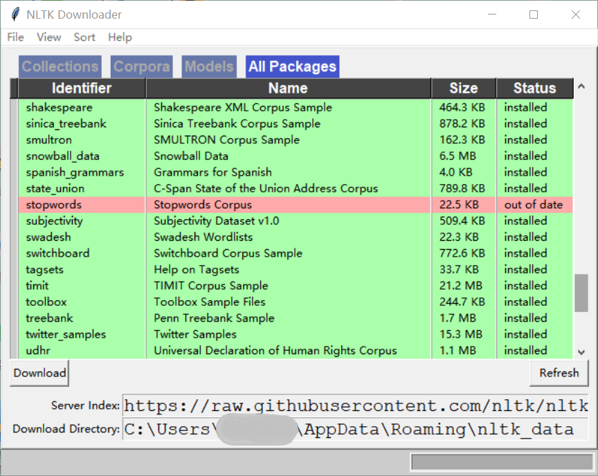 nltk下载语料库_nltk的stopwords下载_Silly2521的博客-CSDN博客