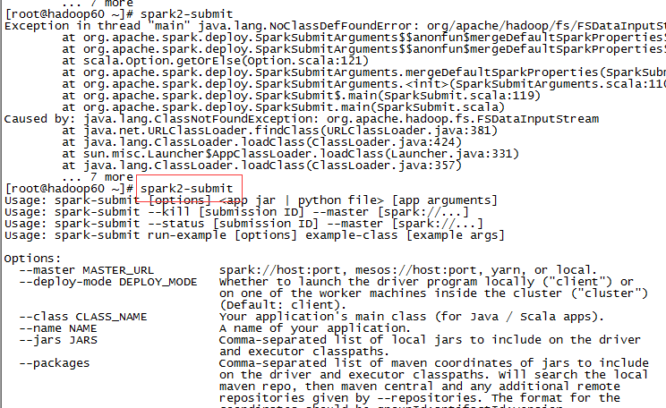 CDH升级Spark2异常java.lang.NoClassDefFoundError: org/apache/hadoop/fs/FSDataInputStream_caused by ...