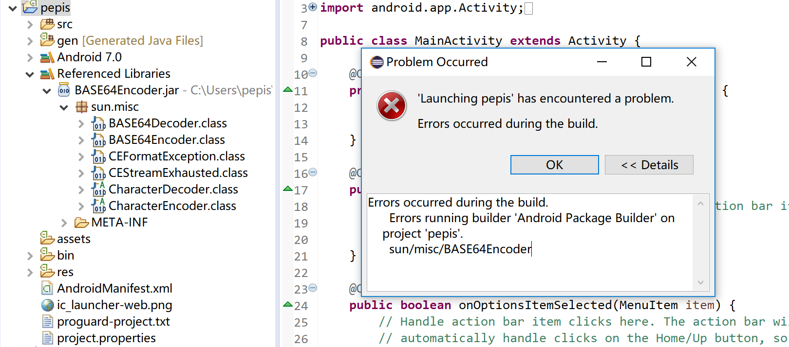 eclipse配置Android开发环境 ：sun/misc/BASE64Encoder错误_sun.misc.base64encoder 打包失败-CSDN博客