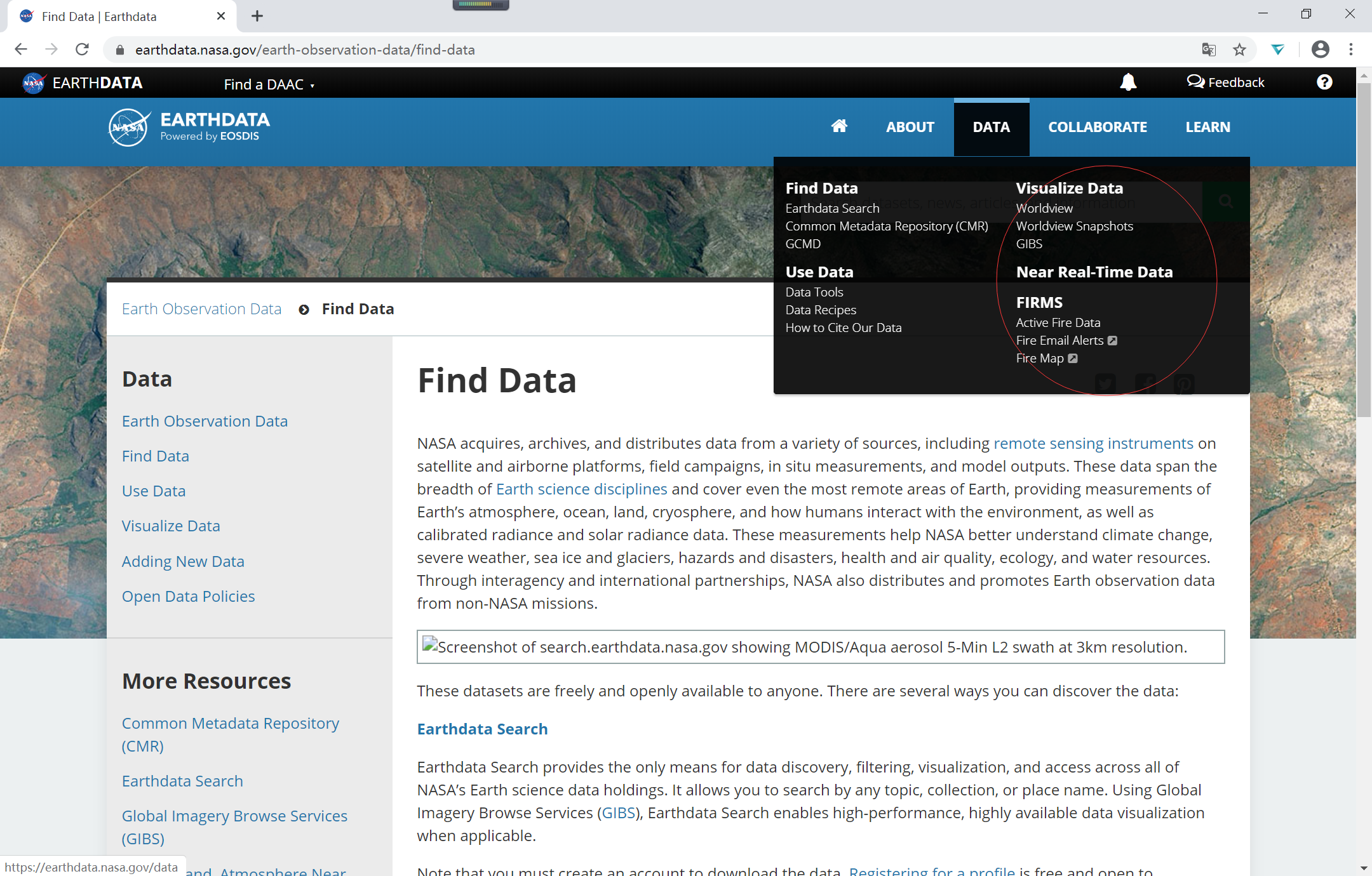 The latest version of the NASA official website data download process ...