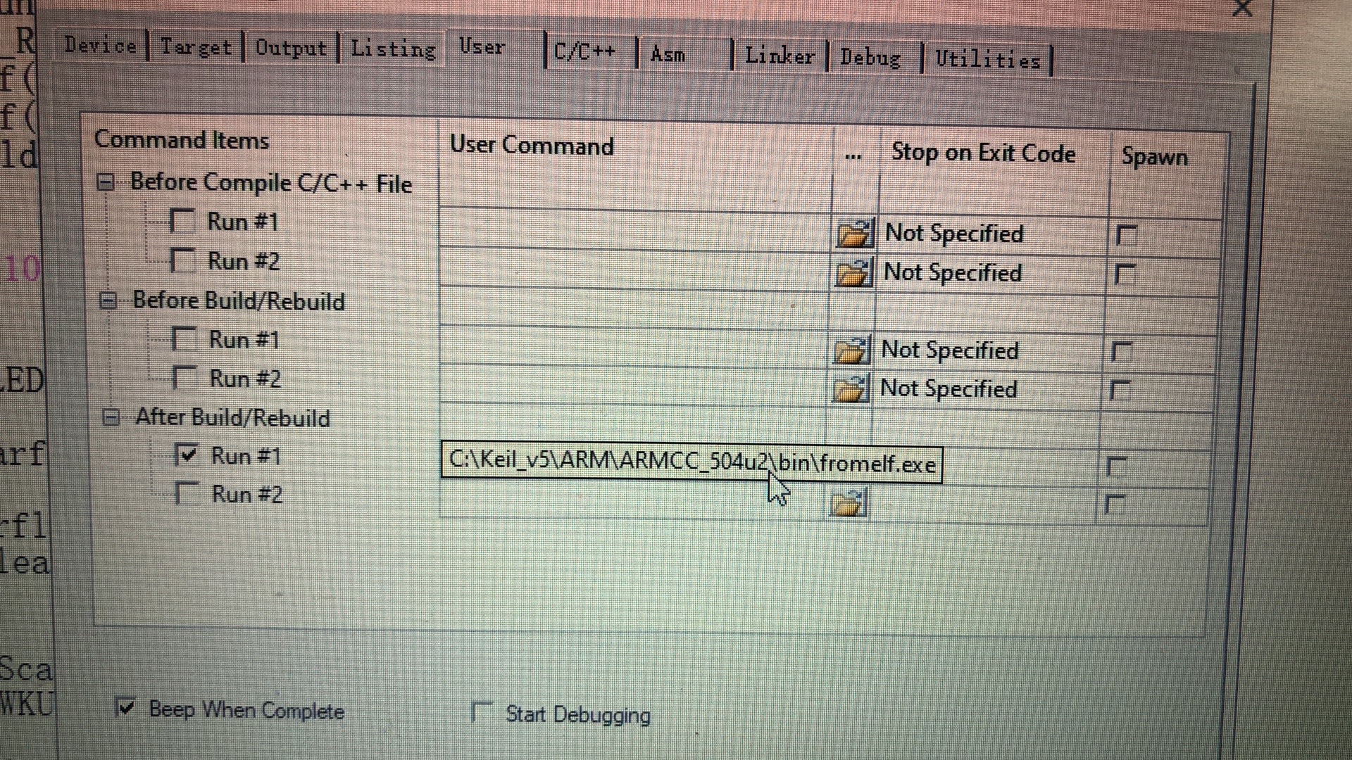 keil编译出现After Build - User command #1: C:\Keil_v5\ARM\ARMCC\bin\fromelf.exe --bin -o ...