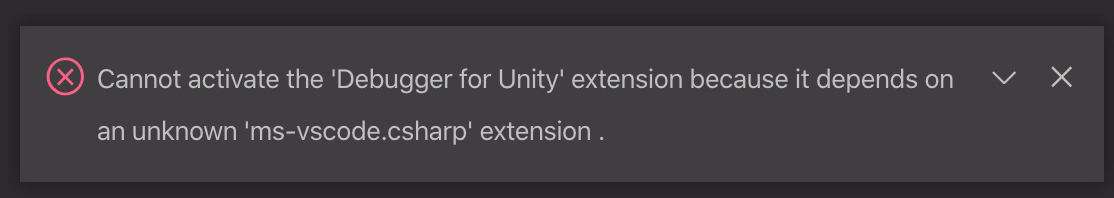 VS code 无法激活 "Debugger for Unity" 扩展, 因为它依赖于未知的 "ms-vscode.csharp" 扩展_无法激活“c# 开发工具包”扩展,因为它依赖于 ...