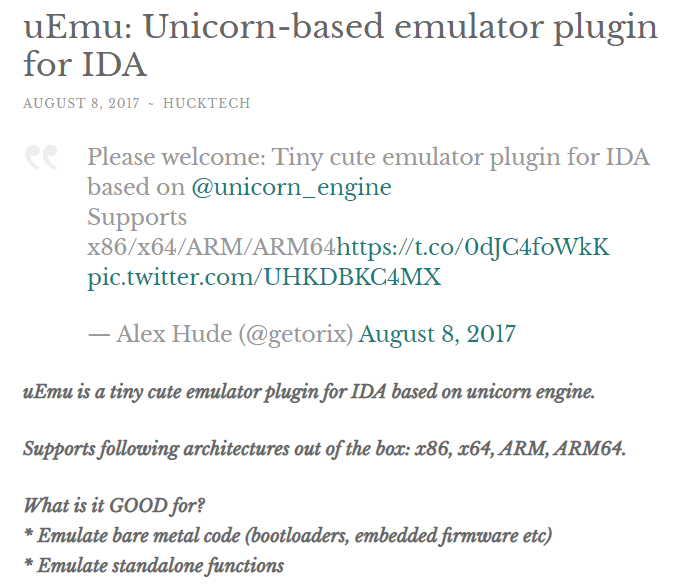 基于 Unicorn 的 Ida 轻量级插件 Uemu 模拟执行汇编代码 Unicorn Engine Csdn博客