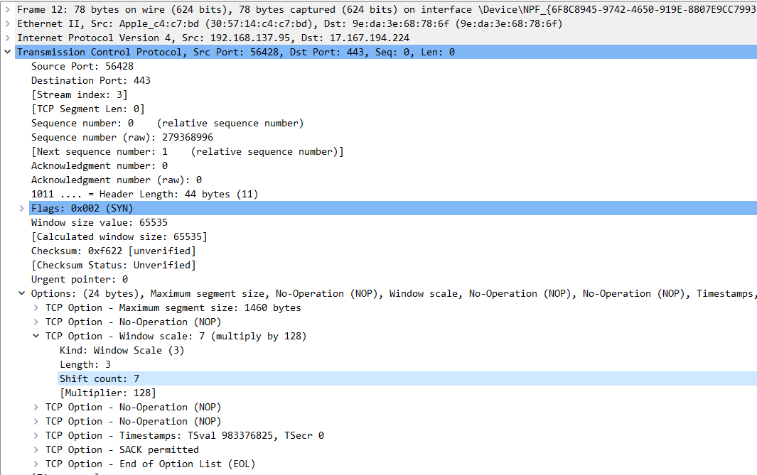 使用wireshark抓包分析 TCP handshake 中 window scale 参数_windows scale-CSDN博客