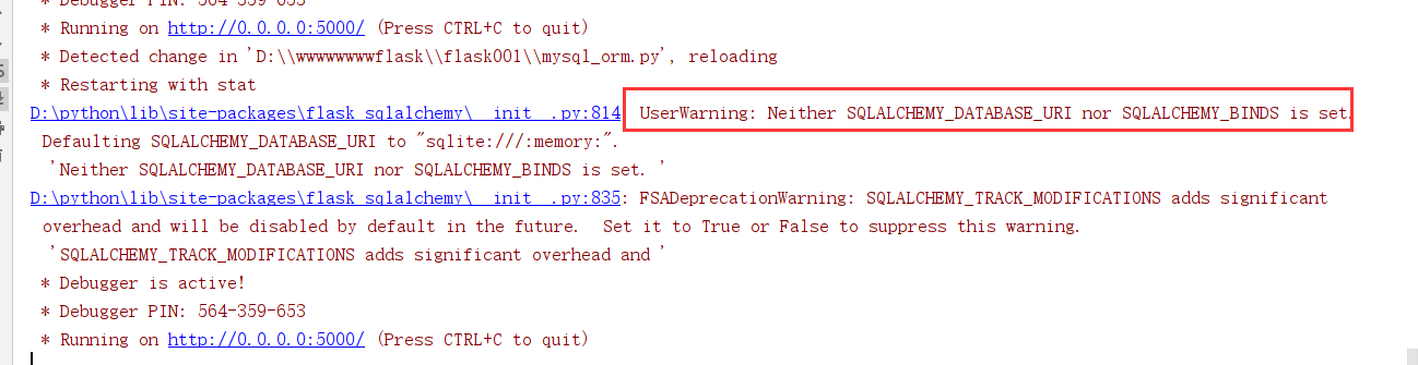 UserWarning: Neither SQLALCHEMY_DATABASE_URI nor SQLALCHEMY_BINDS is set. Defaulting SQLALCHEMY ...