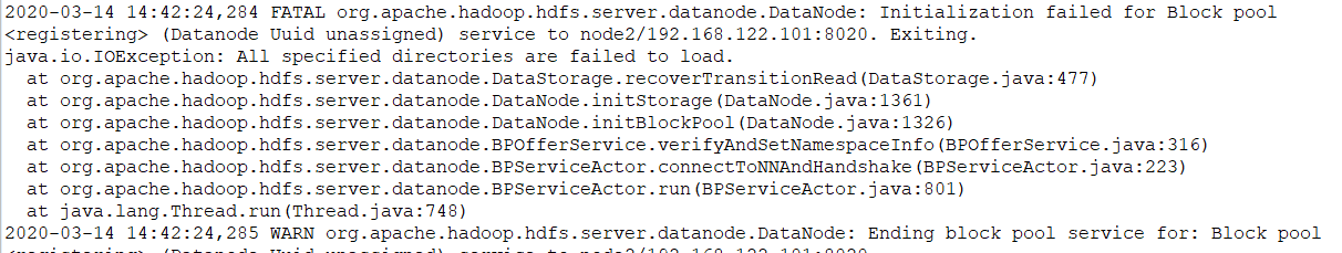 DataNode启动失败：org.apache.hadoop.hdfs.server.datanode.DataNode: Initialization failed for Block ...