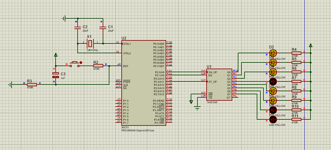 proteus51仿真（6）——串入并出74HC595_74hc595扩展io口proteus-CSDN博客