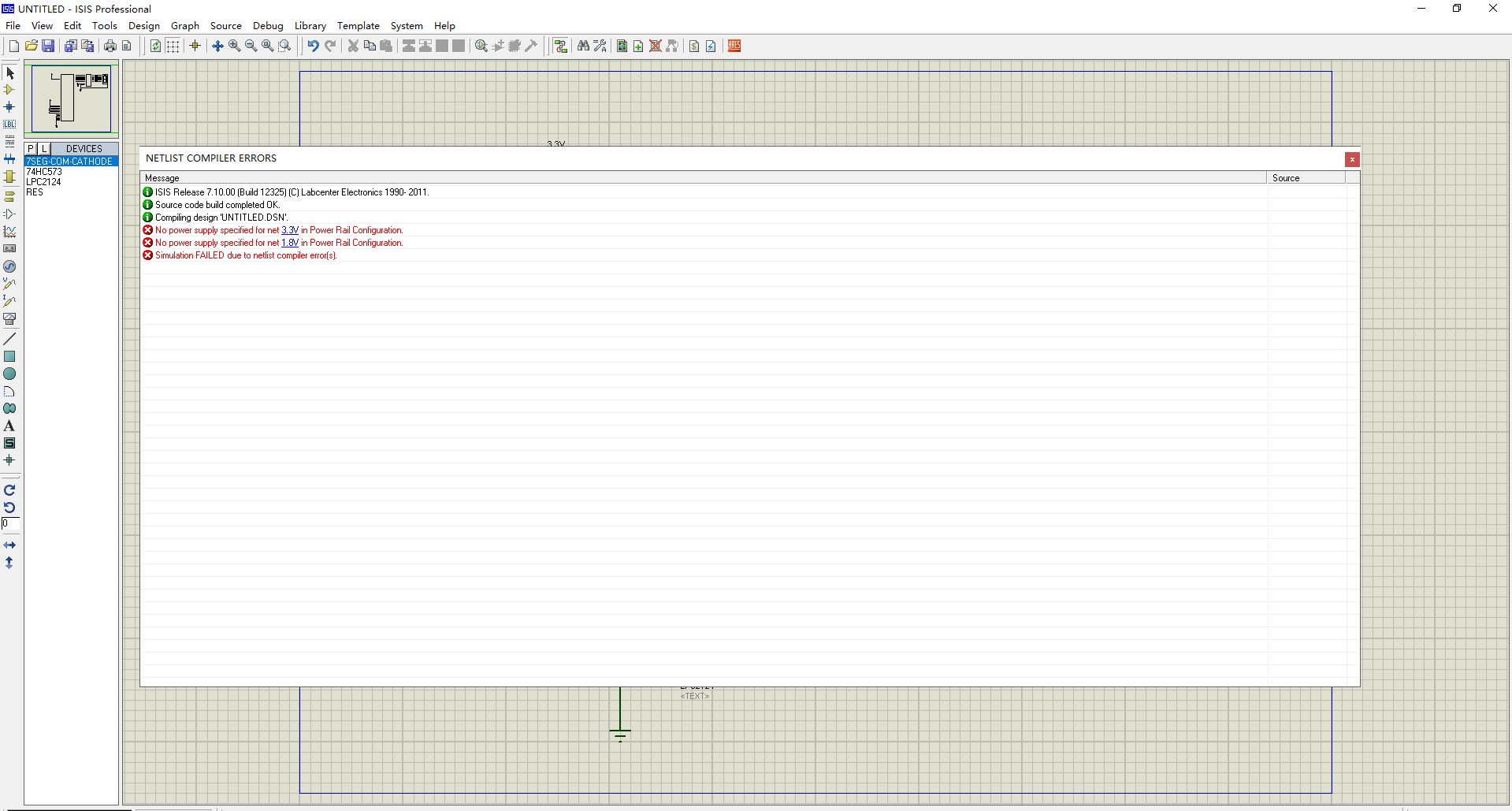 ISIS 7 Professional出现(No power supply specifed for net 3.3V in Power ...