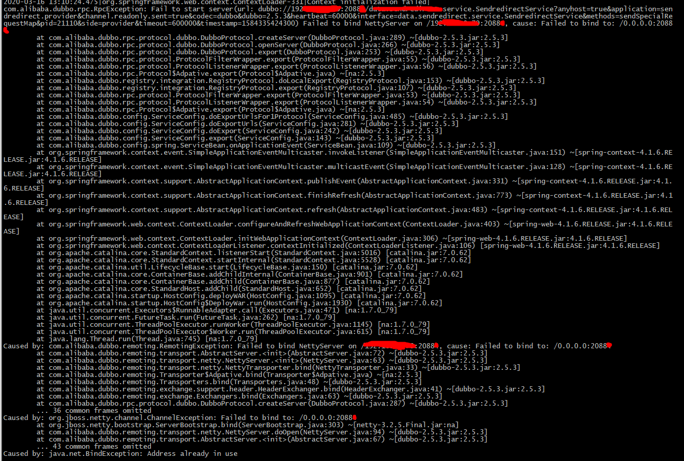 Caused by: org.jboss.netty.channel.ChannelException: Failed to bind to: /0.0.0.0:20880-CSDN博客