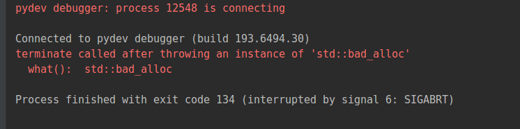 terminate called after throwing an instance of 'std::bad_alloc' what(): std::bad_alloc_terminate ...