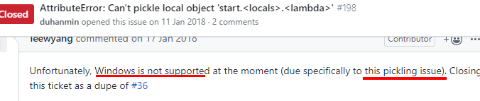 AttributeError: Can't pickle local object 'BaseDataset.img_transformer. . '_forkingpickler(file ...
