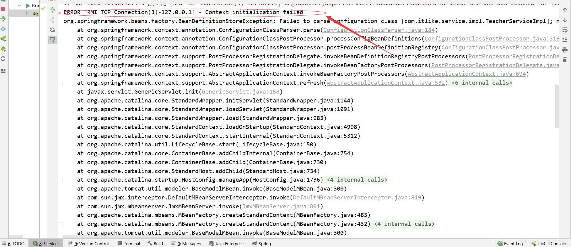 Ssm框架运行报错:error Rmi Tcp Connection3 127001 Context