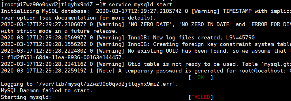 mysql安装，解决 MySQL Daemon failed to start. 正在启动 mysqld：[失败]_mysql daemon failed to start. 正在启动 ...