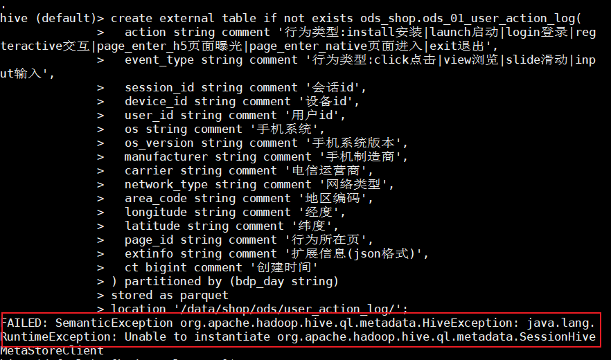 FAILED: SemanticException org.apache.hadoop.hive.ql.metadata.HiveException: java.lang ...