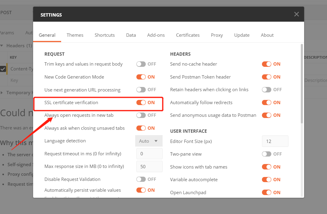 poatman 测试报错 The server couldn't send a response: Ensure that the backend is working properly ...