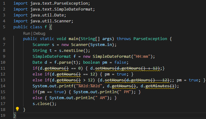 【Java】将输入的 24 小时制时间转换为 12 小时制时间_java题目内容:编写一个程序,要求用户输入24小时制的时间,然后输出显示12小时制的-CSDN博客