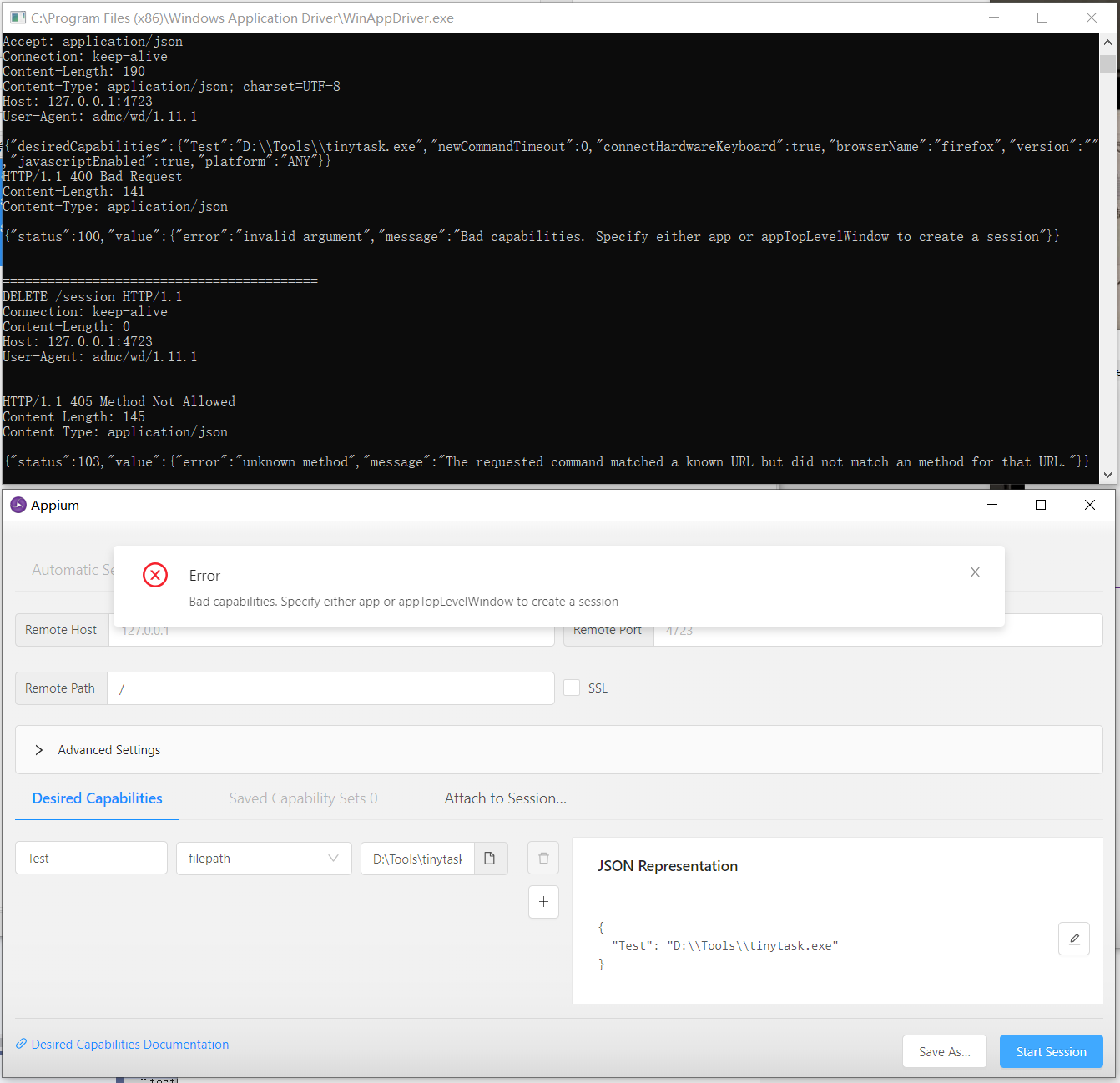 Appium + WinAppDriver 调试经典Windows程序（非UWP）_bad capabilities. specify either app or apptopleve-CSDN博客