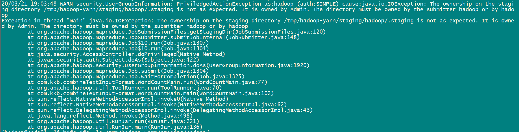 hadoop集群运行模式出现Permission denied: user=Administrator, access=EXECUTE, inode="/tmp"_hadoop 3.1 ...