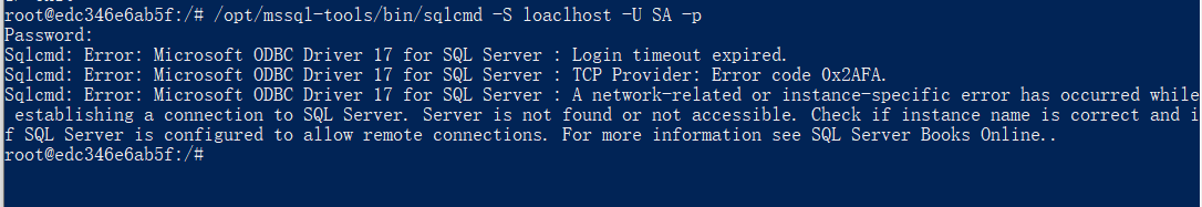 Docker容器连接sqlserver出错:sqlcmd Error Microsoft Odbc Driver 17 For Sql Server Login Timeout