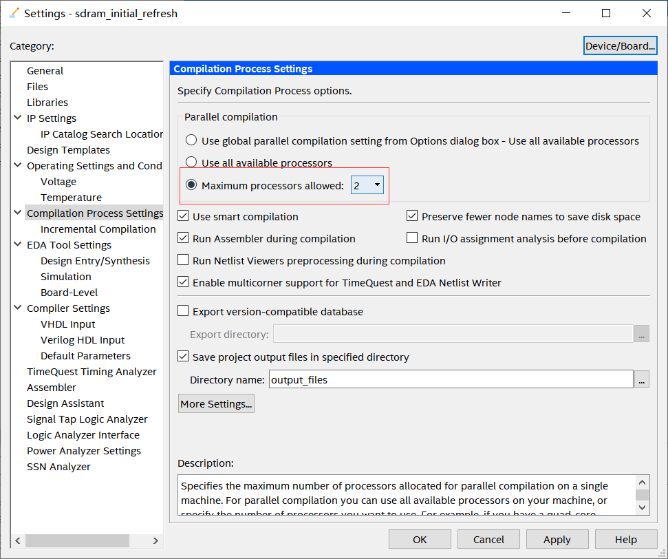 FPGA Verilog编译报错：Number of processors has not been specified which may cause overloading on ...