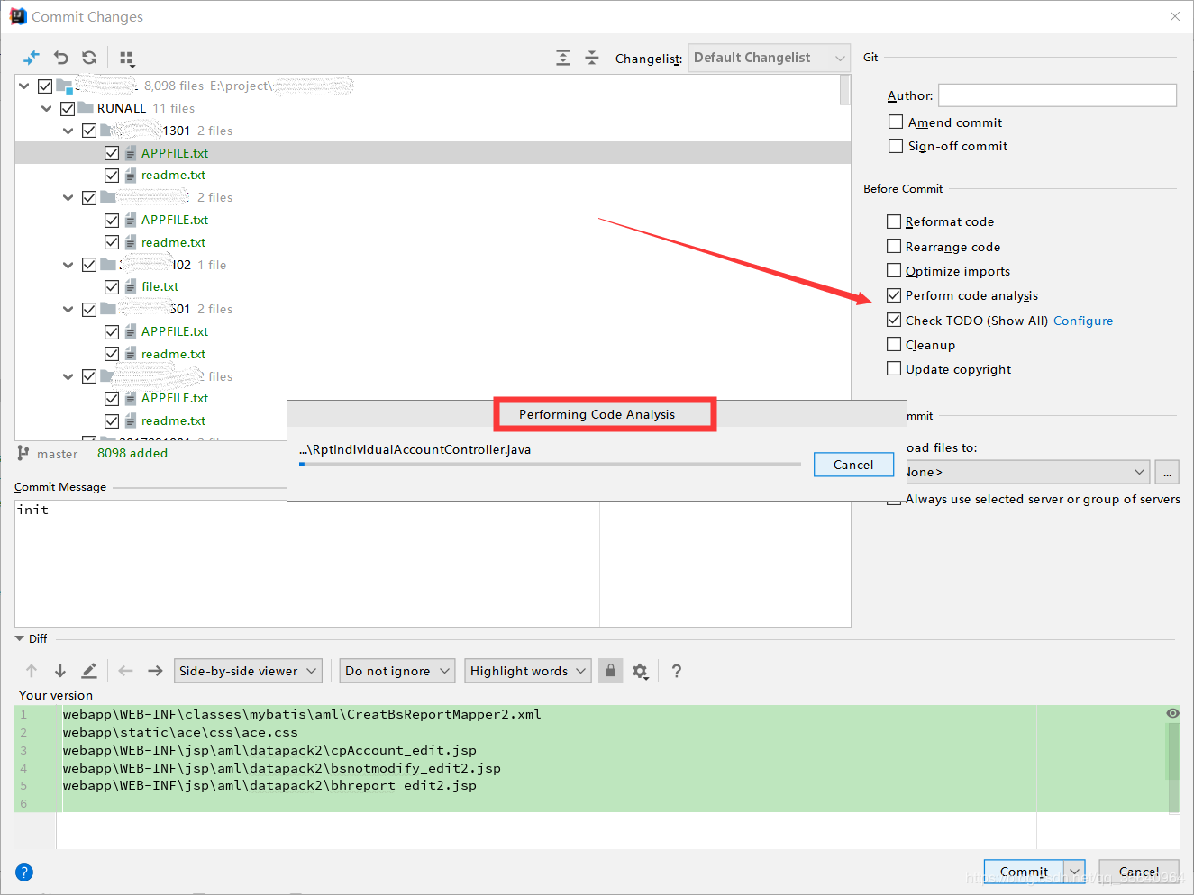 IDEA使用git提交代码时，点了commit之后卡死在performing code analysis部分，或者performing code analysis结束后没有进入下一步操作 ...