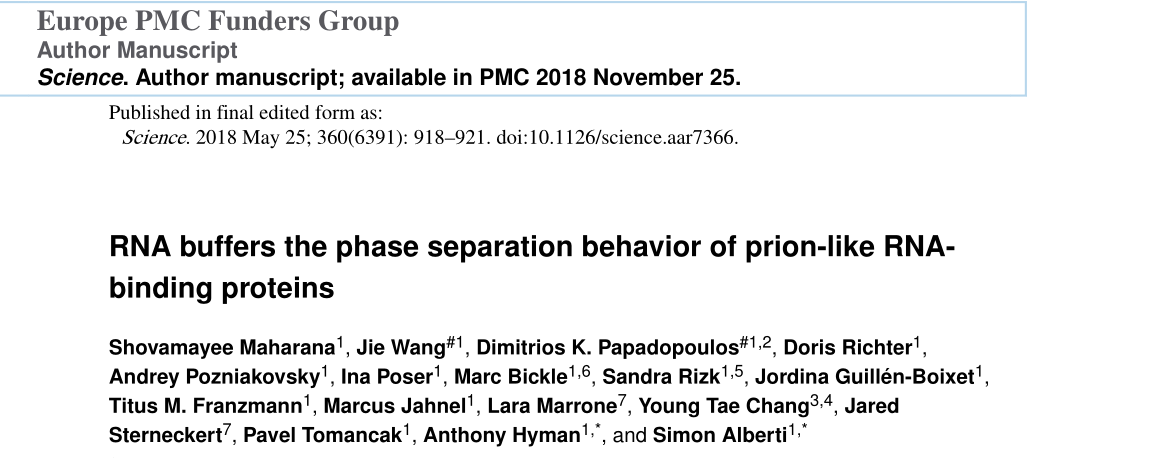 RNA在相分离中的作用RNA buffers the phase separation behavior of prion-like RNA ...