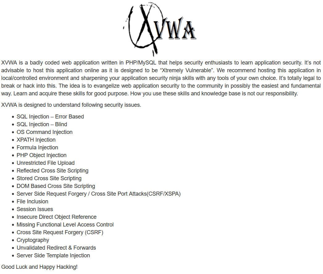 搭建学习环境(八)——XVWA_xvwa安装-CSDN博客