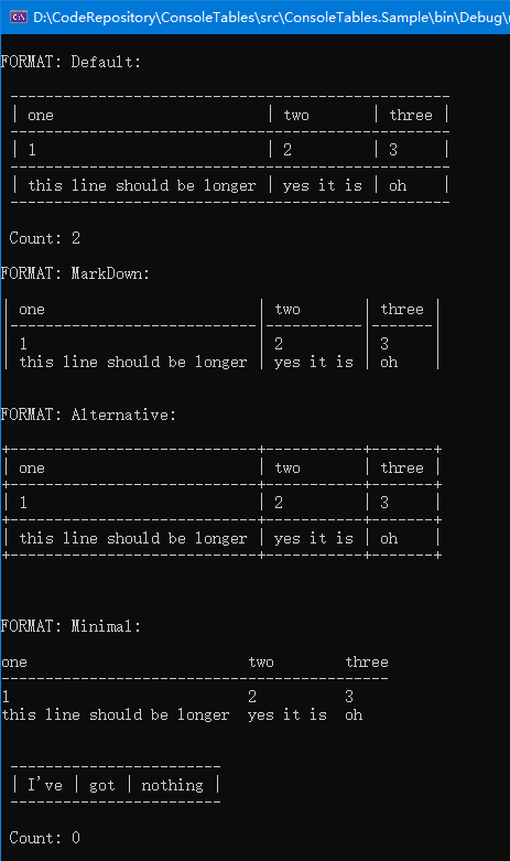 Display table in C# console program (use of ConsoleTable class library) - Programmer Sought