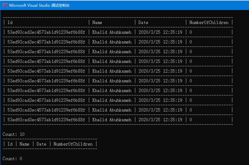 Display table in C# console program (use of ConsoleTable class library) - Programmer Sought