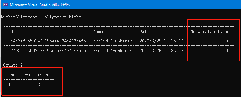 Display table in C# console program (use of ConsoleTable class library) - Programmer Sought