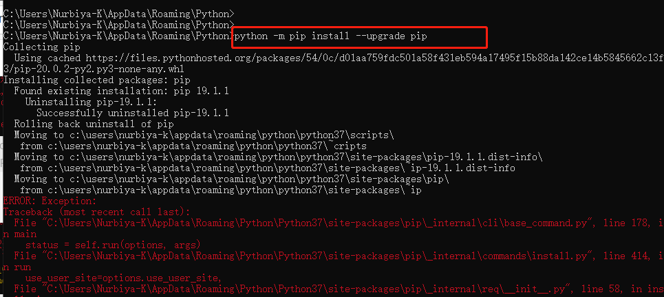 pycharm 安装库失败（cmd安装方法）ERROR: Exception: Traceback (most recent call last):_cmd下载函数库出现exception错误 ...