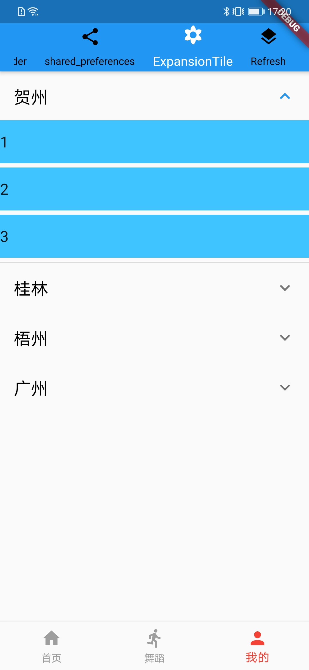flutter学习七：顶部导航栏TabBar切换子布局FutureBuilder、shared_preferences、ExpansionTile、RefreshIndicat_flutter ...