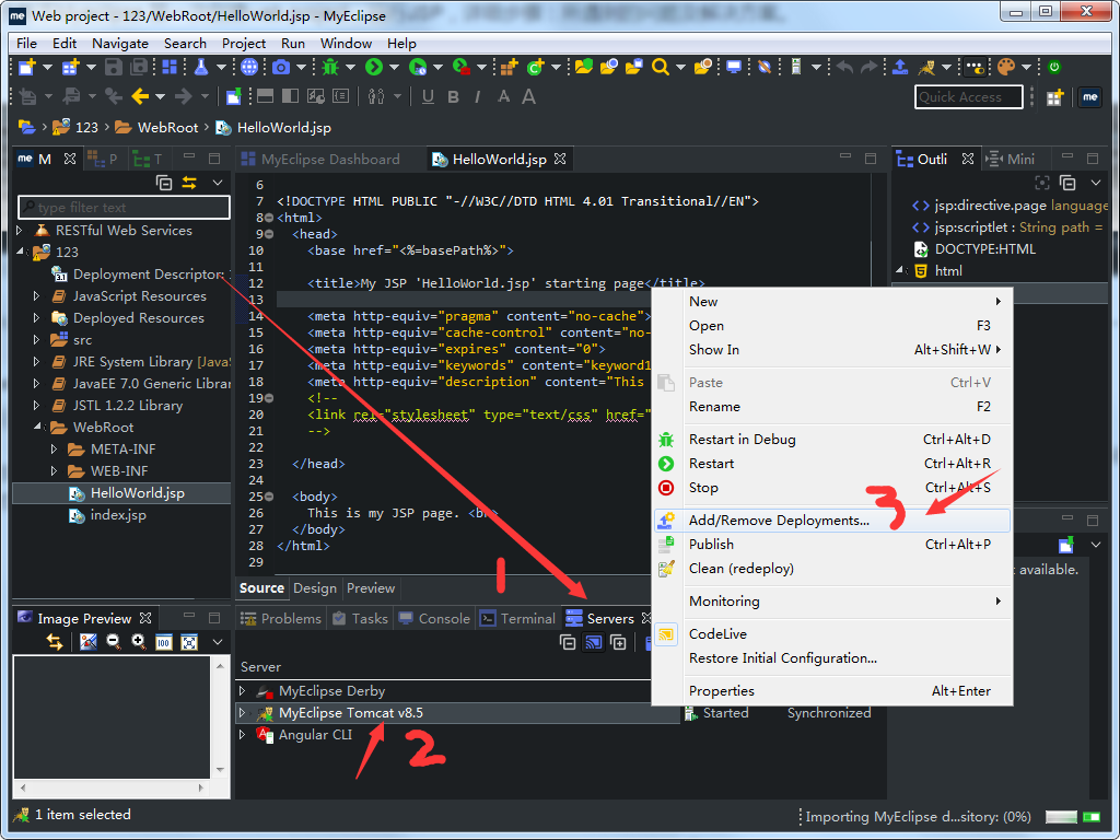 关于新手Myeclipse（最新V2019.12.5） 第一次创建web project，运行JSP，详细步骤，所遇到的问题及解决方案。_myeclipse2019创建web项目-CSDN博客