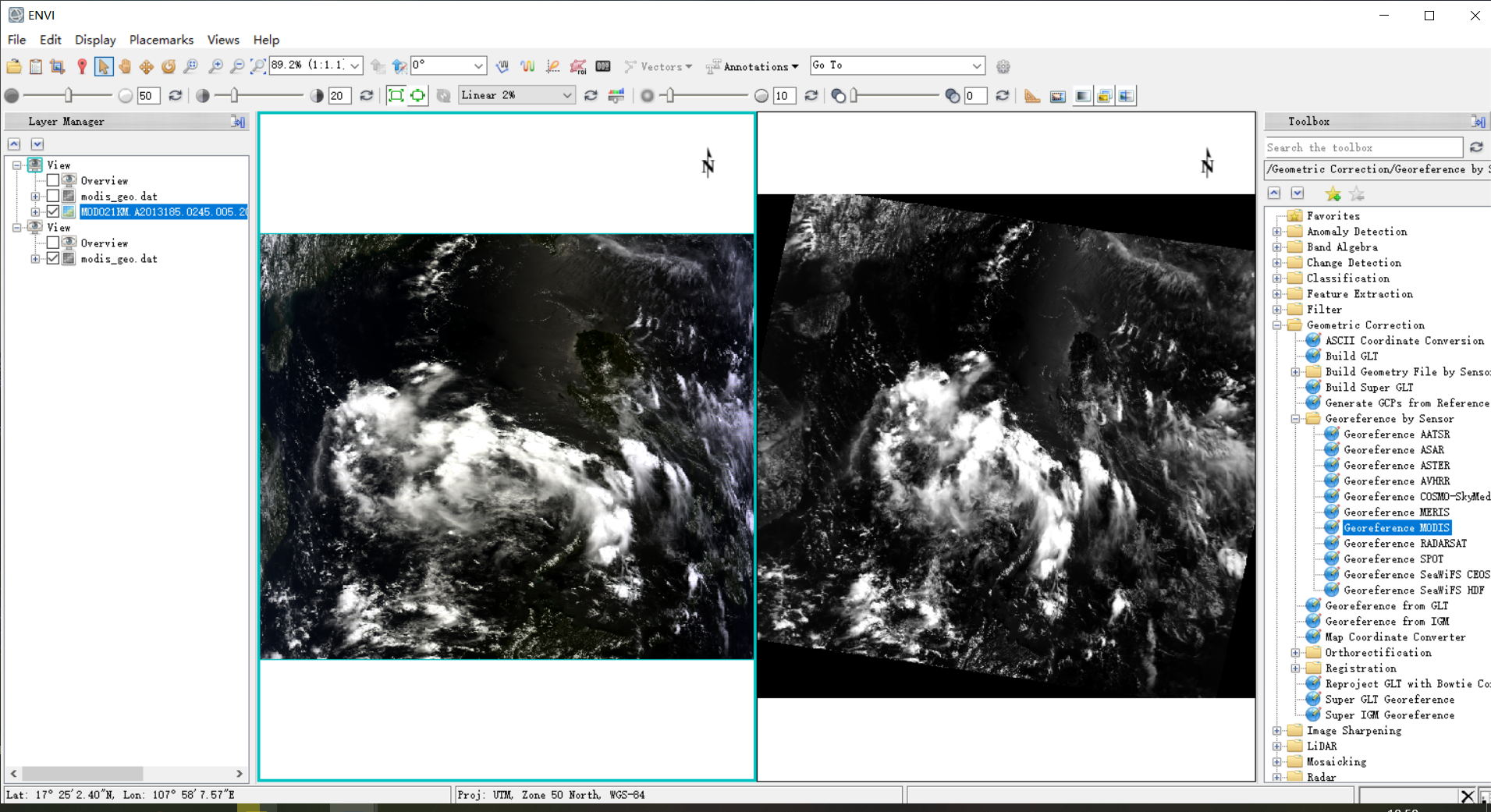 ENVI入门系列教程---一、数据预处理---3.1 基于自带定位信息的几何校正_风云三号数据预处理_胡侃有料的博客-CSDN博客