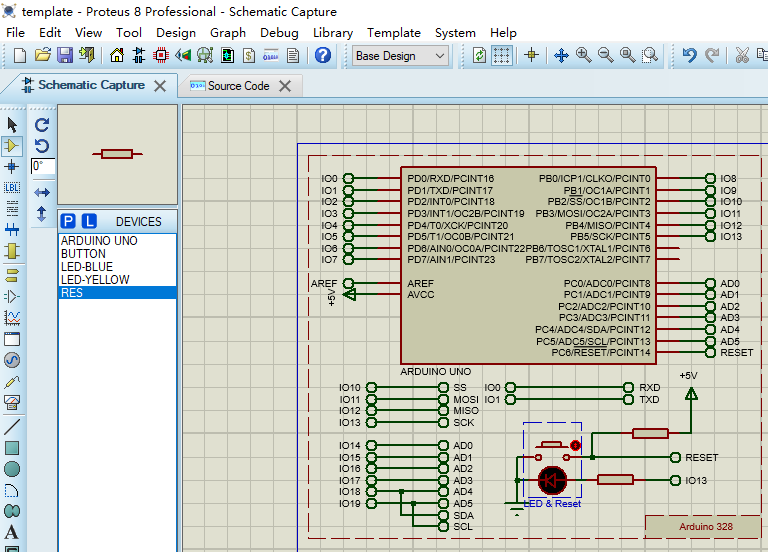 【用Proteus仿真Arduino】 02 -按键与LED灯的使用_protues插入按钮-CSDN博客