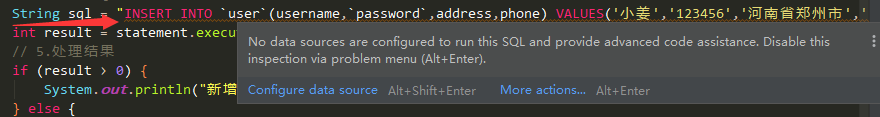 Intellij Idea中sql语句自动补全和去除sql语句警告波浪线没有配置任何数据源来运行此 Sql 并提供高级代码辅助。 通过问题菜单altenter Csdn博客