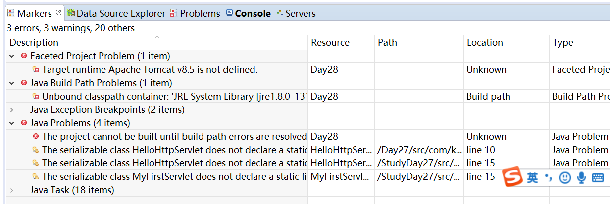 eclipse导入外部java ee的web项目，eclipse项目红叉:报错Description Resource Path ...