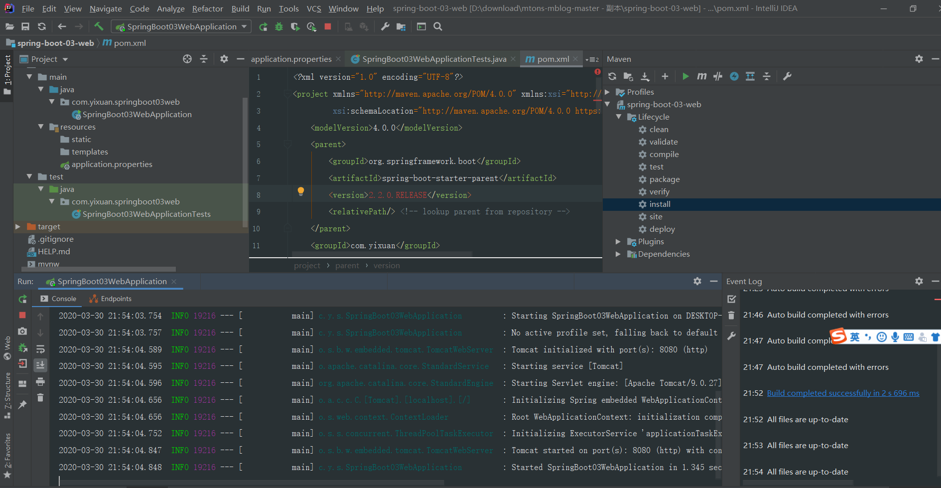 Project ‘org.springframework.bootspring-boot-starter-parent2.2.0.RELEASE‘ not found 已解决_project ...