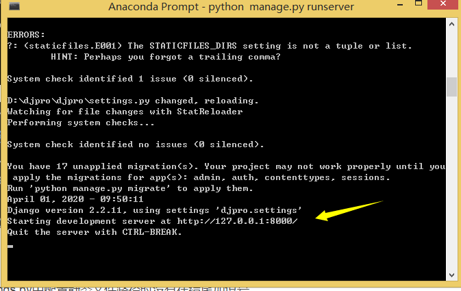 python报错staticfiles.E001 the staticfiles_dirs setting is not a tuple or list_python报错hosts is ...