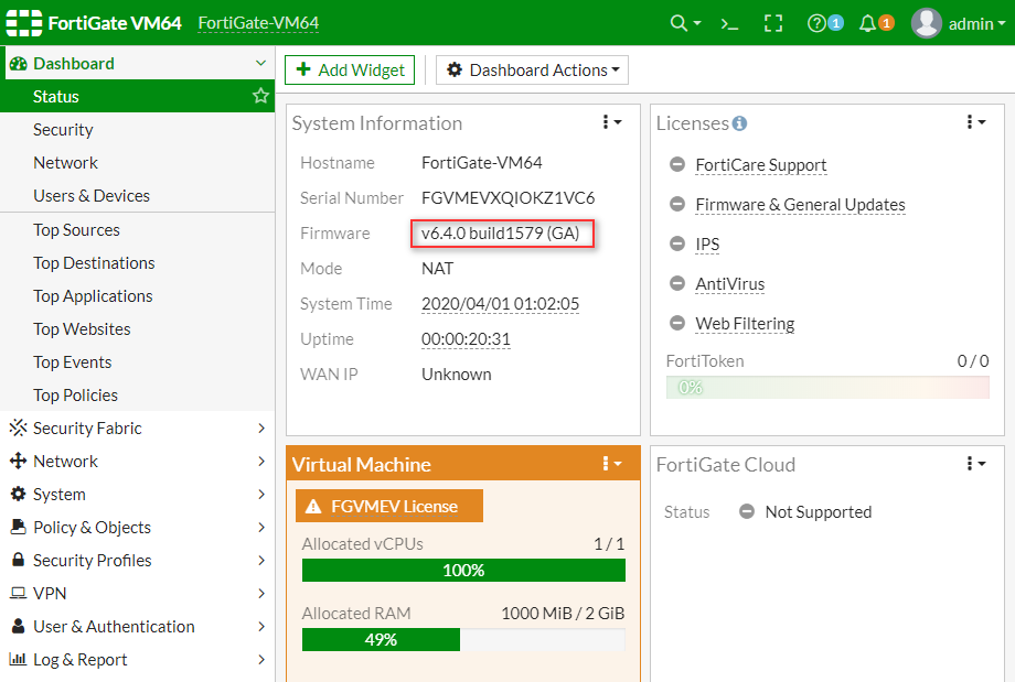 【高级篇 / FortiGate-VM】(6.4) 02. 安装并启用 FortiGate VM FortiGate 防火墙 ...
