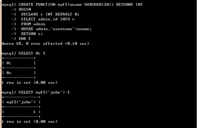 MySQL function, function return without parameter, function return with ...