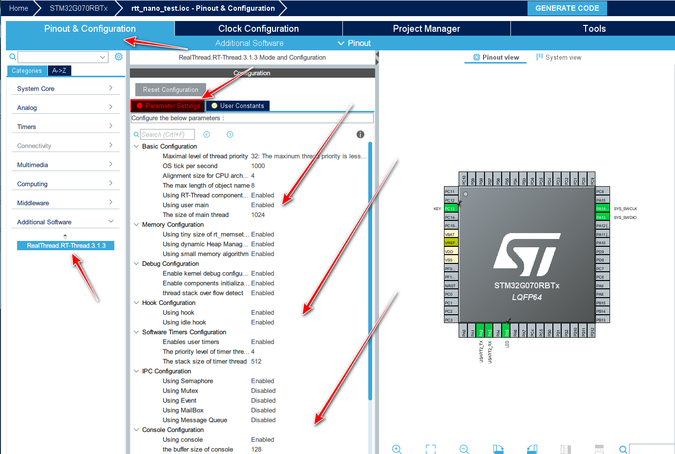 STM32g070 使用cubemx移植rt-thread nano实现rt-kprintf和FinSH组件支持_stm32g07 移植rt-thread-CSDN博客
