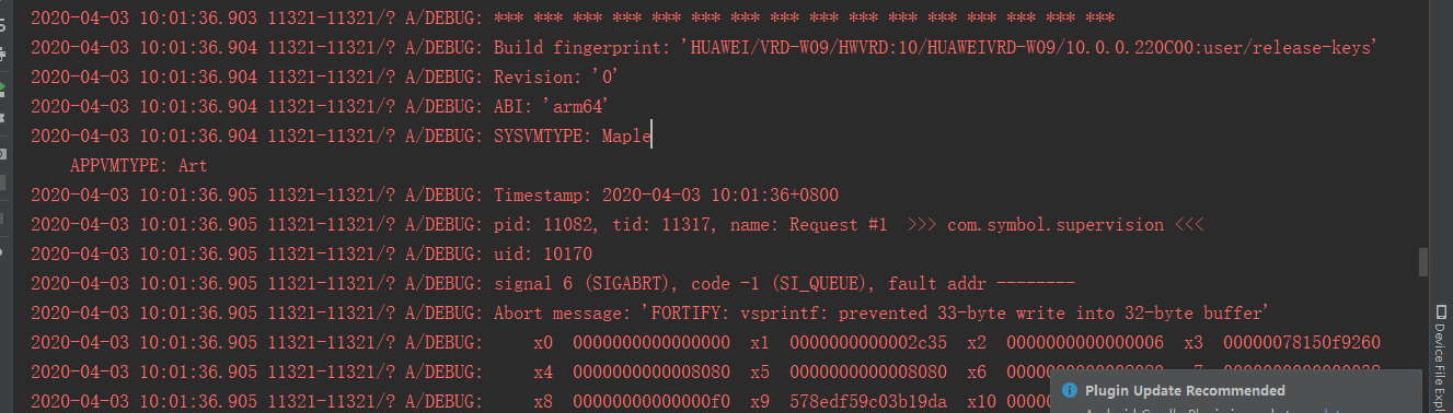 记一次 Native Crash Abort message：‘FORTIPY ：vsprintf：prevented 33-byte write into 32-byte buffer ...